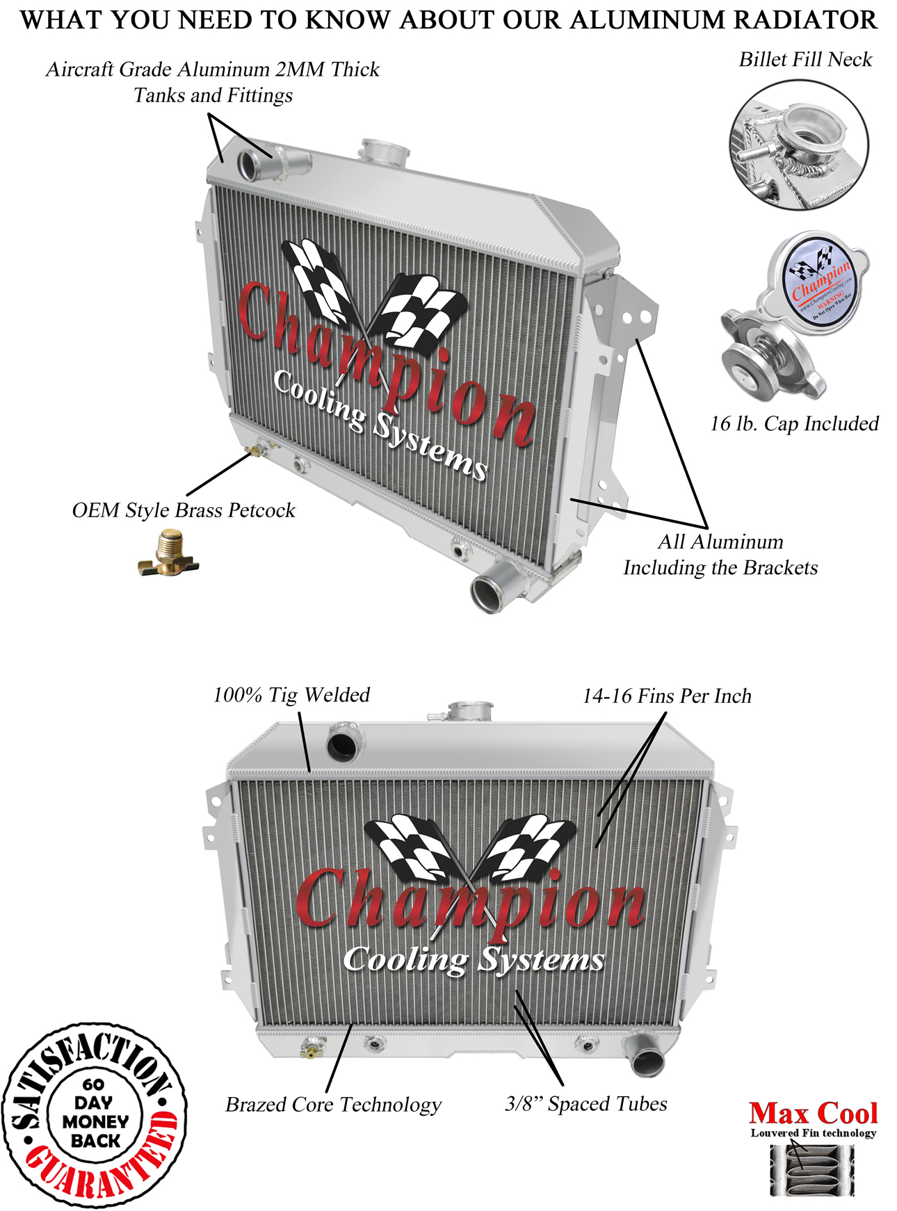 70 71 72 73 Datsun 240Z Chevy Conv Champion 3 Row Aluminum Radiator ...