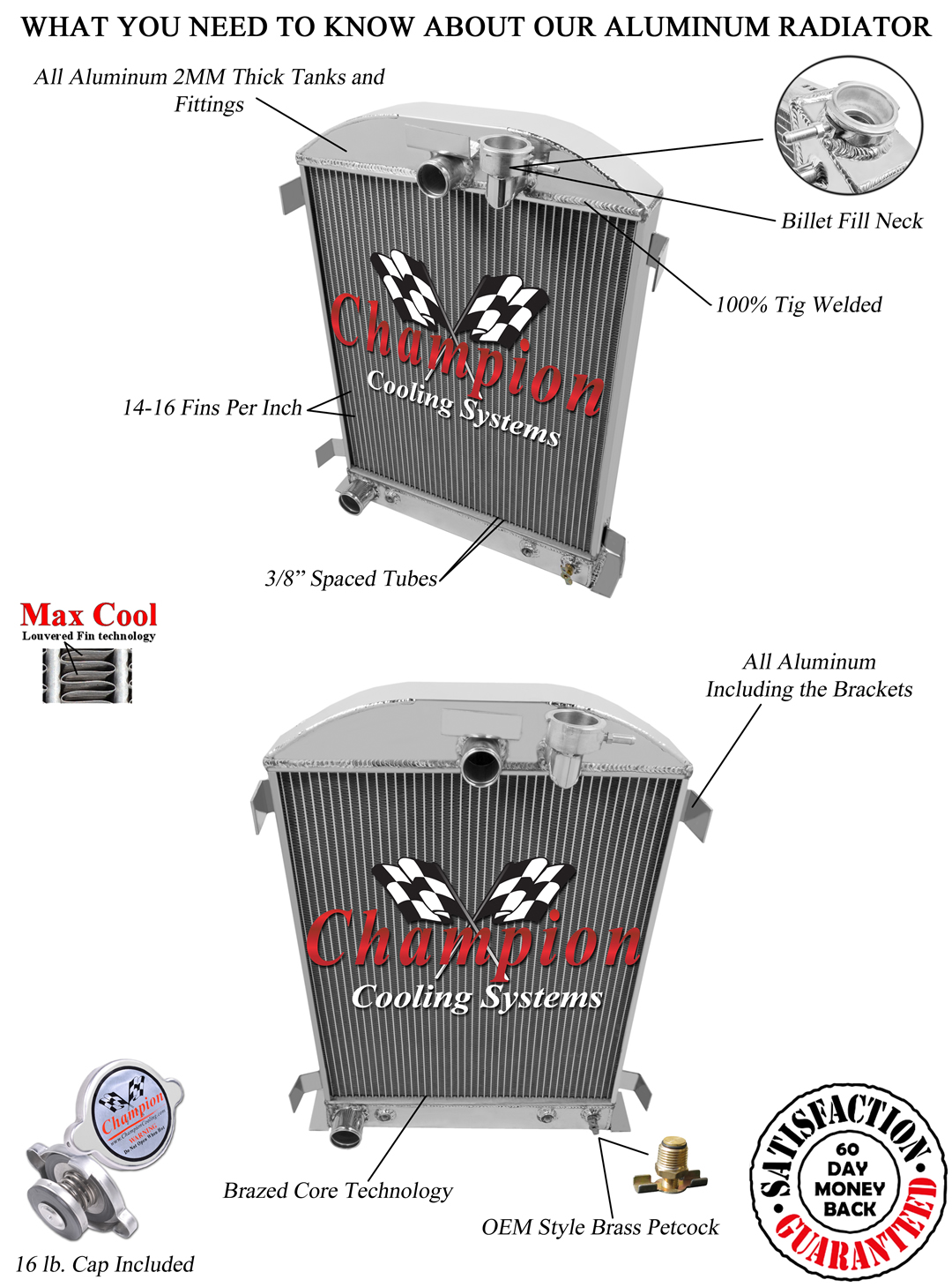 1932 Ford Street Rod 3 Row Radiator Hi-boy style WR Ford (V8 Lower ...