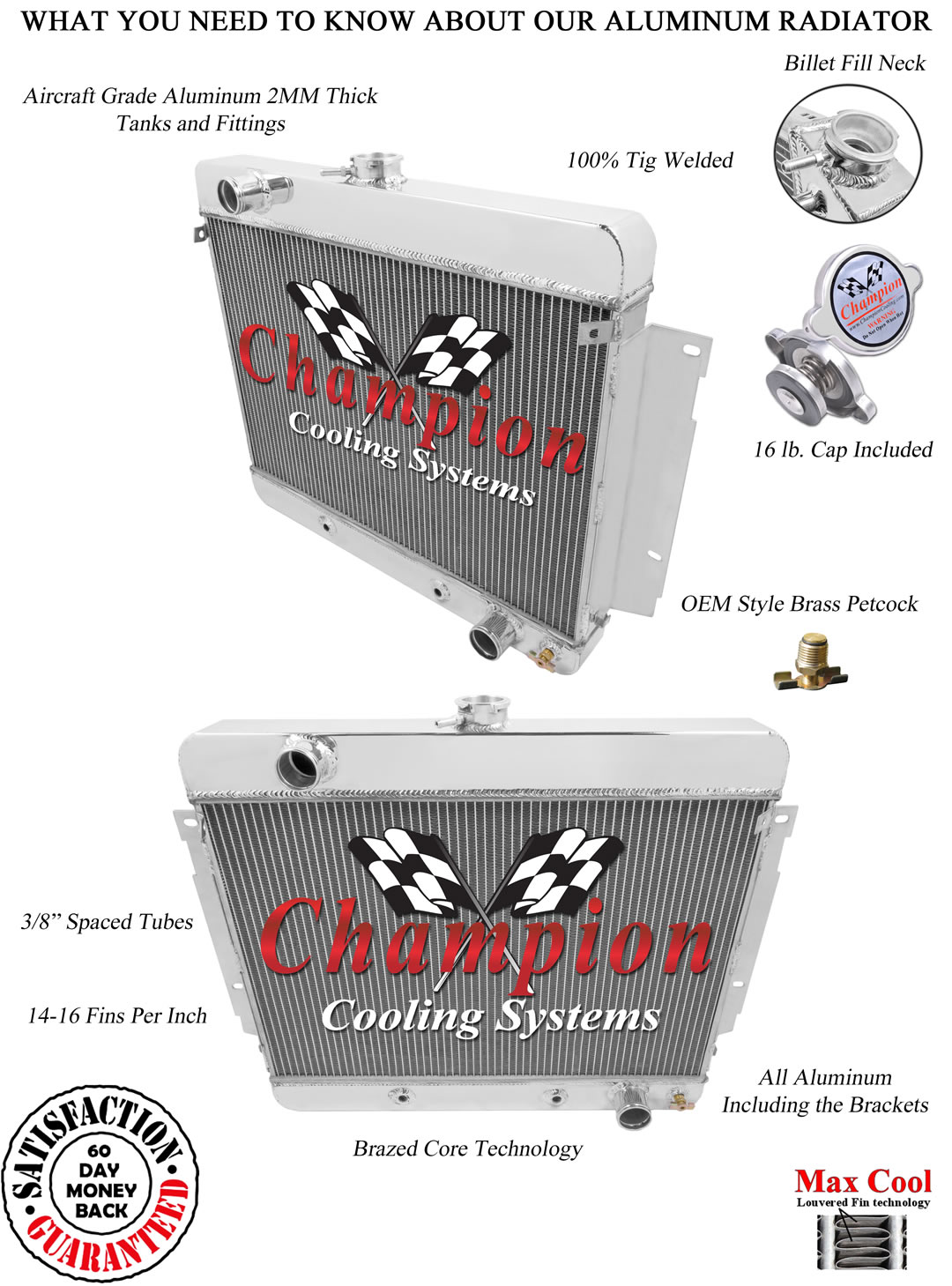 1969-1970 Chevrolet Impala All Aluminum 3 Row Core KR Champion Radiator ...