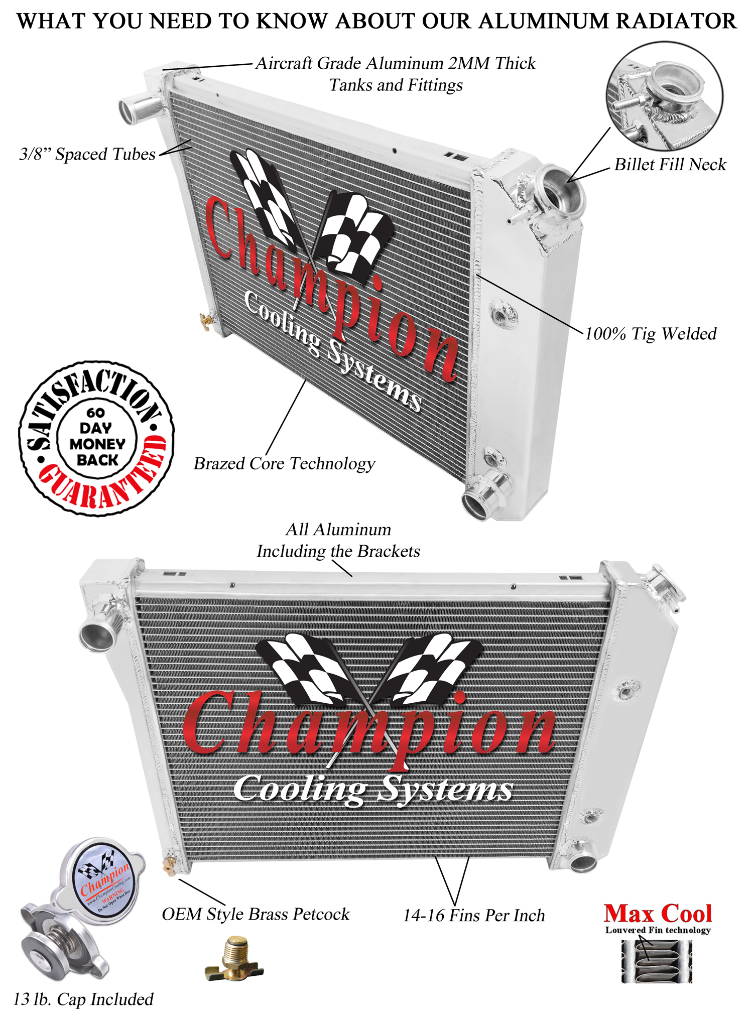 3 Row Ace Champion Radiator 20" Core for 1968 - 1974 Chevrolet Chevy II ...