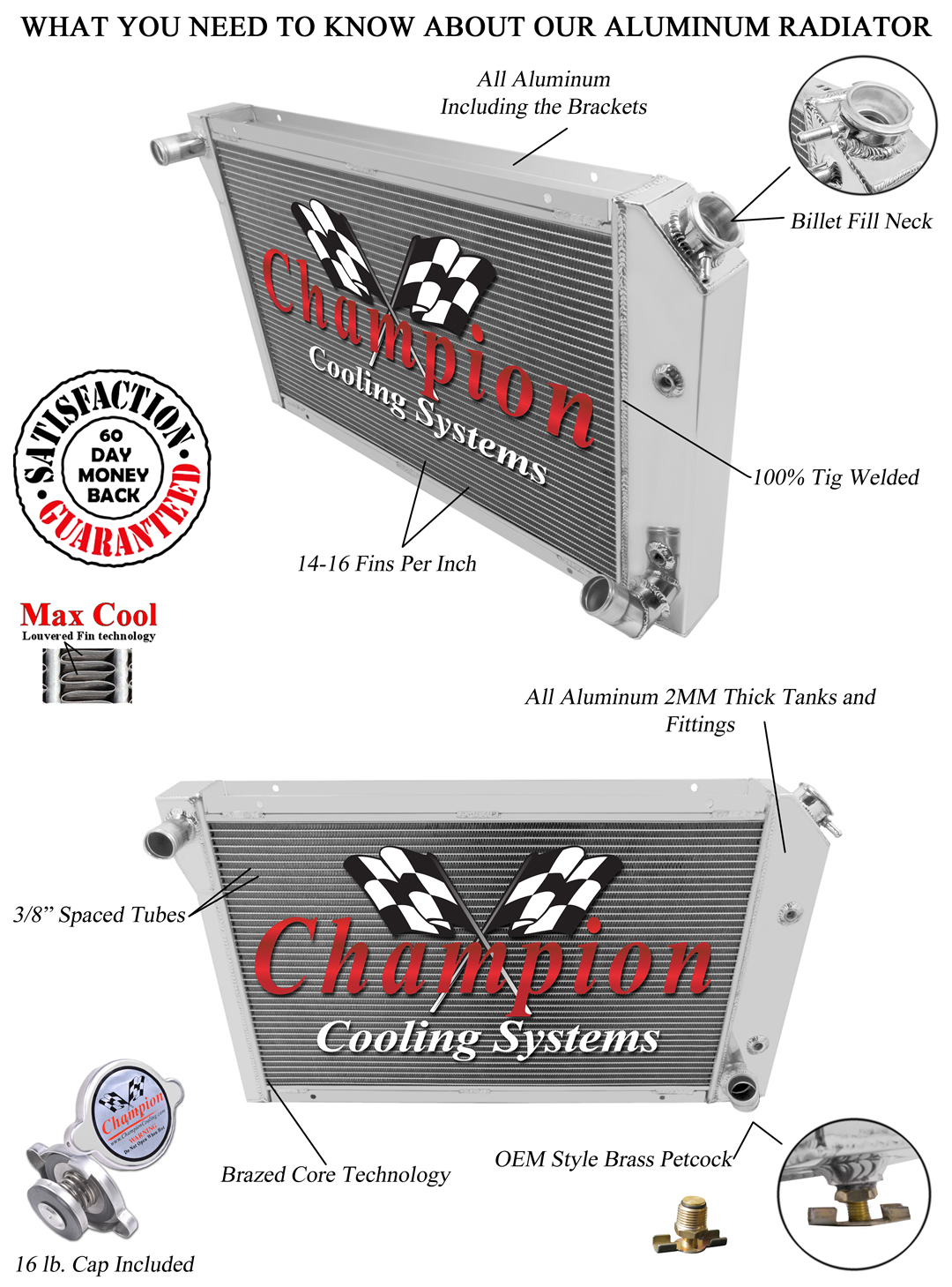 3 Row Performance Champion Radiator for 1977 - 1983 Chevrolet Corvette ...
