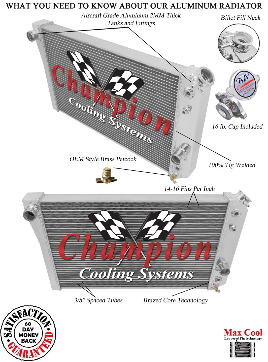 1984 85 86 87 88 89 90 Chevy Corvette Champion 3 Row Aluminum Radiator ...