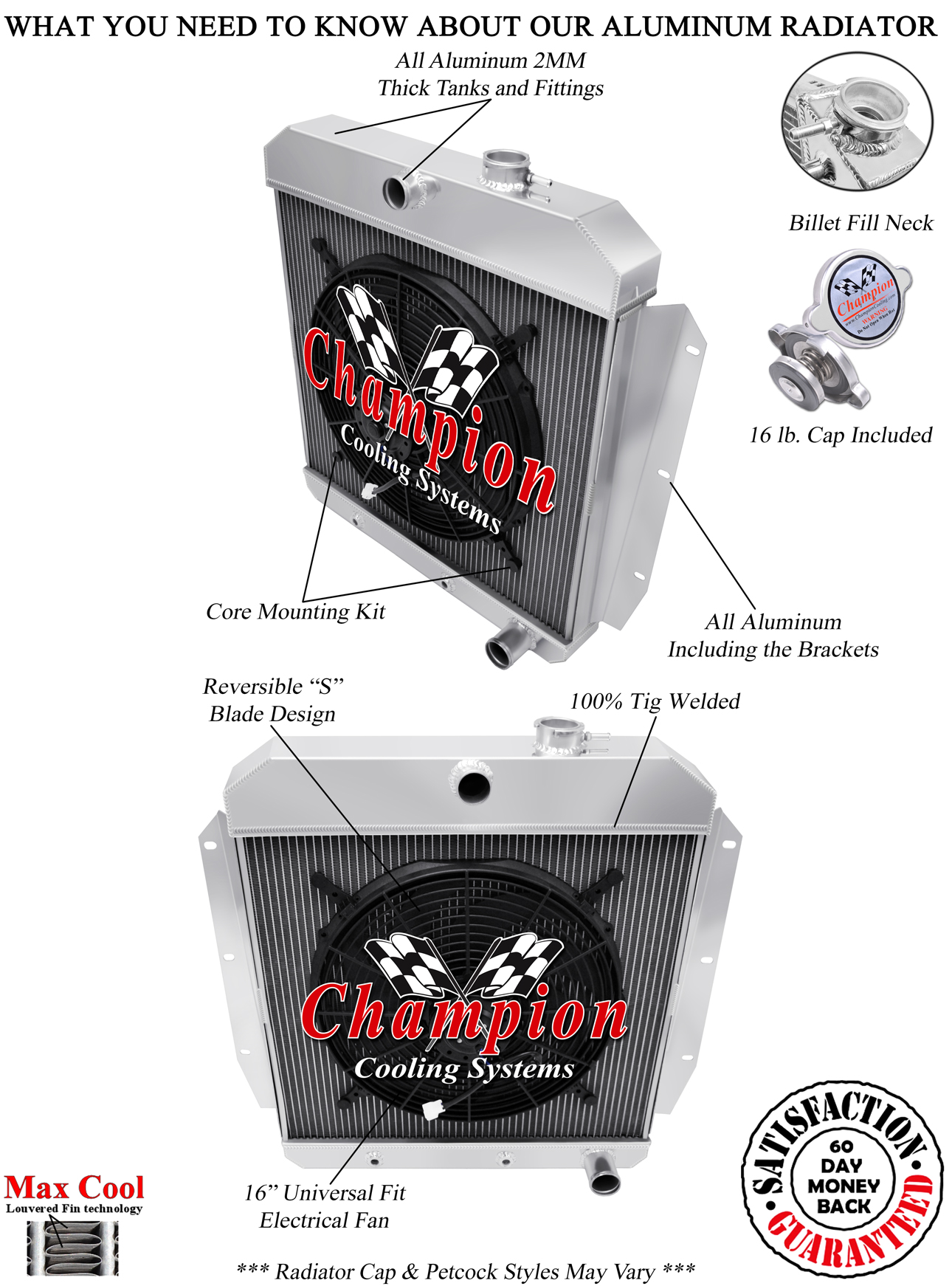 1955 1956 1957 1958 1959 Chevy Truck 3 Row Core WR Radiator & 16" Fan ...