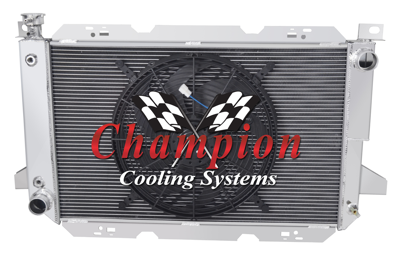 4 Row RS Champion Radiator,12" Fans and Shroud for 1985-1996 Ford ...