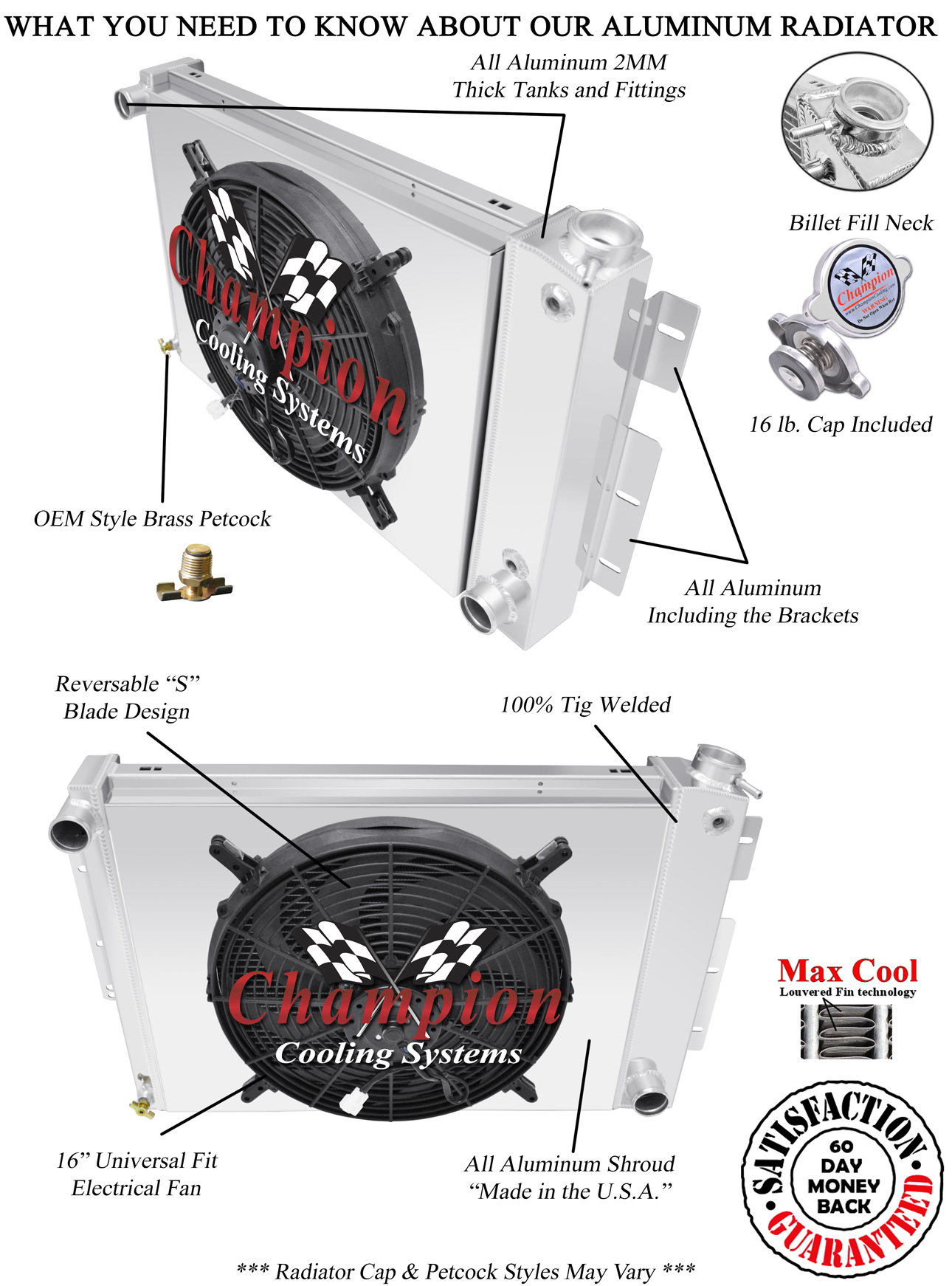 2 Row DR Radiator,16" Fan,Shroud for 1967-1969 Chevy Camaro Big Block ...